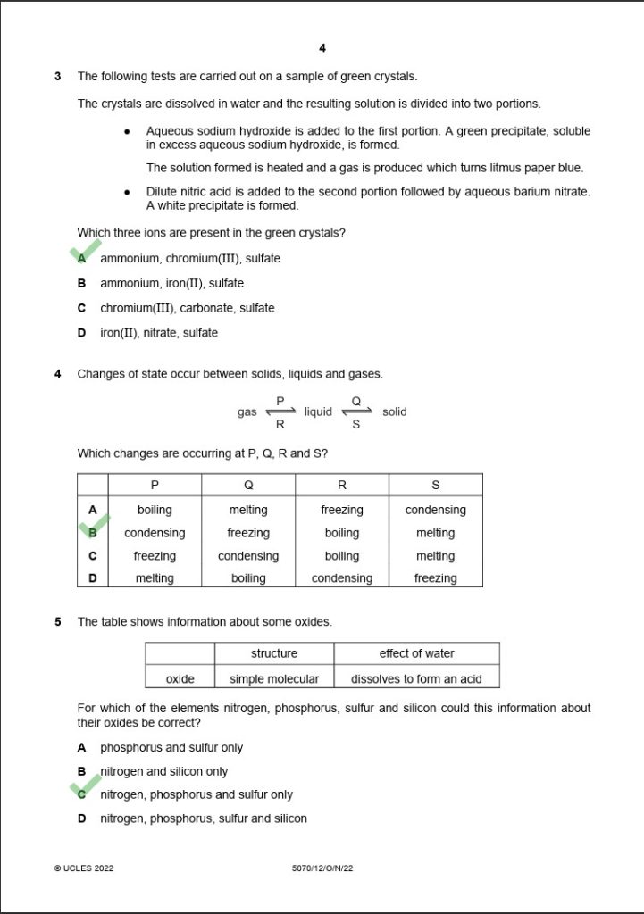 Chemistry 5070/12 MCQs Solved Paper October 2022 O Level