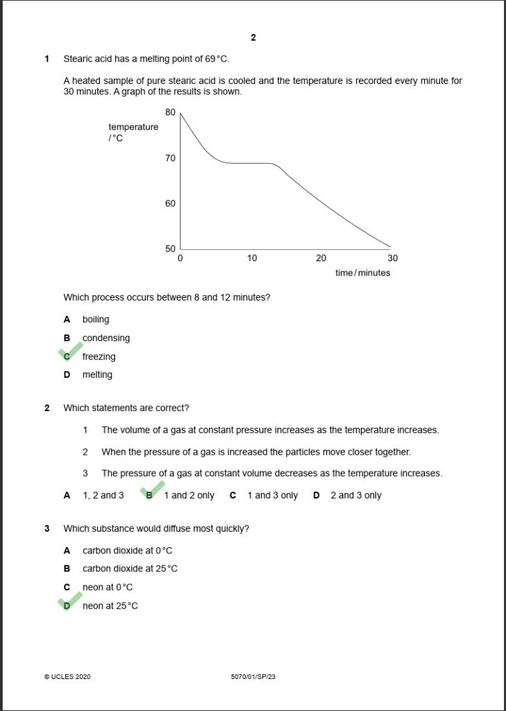 Chemistry 5070/01 MCQs Solved Specimen Paper June 2023 O Level